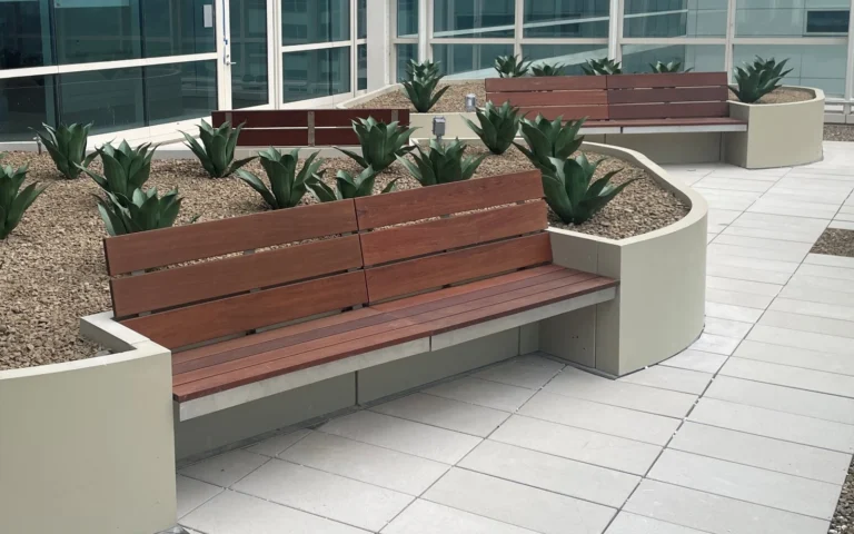 Custom Ipe Benches - Floating Seating for Rooftop in California